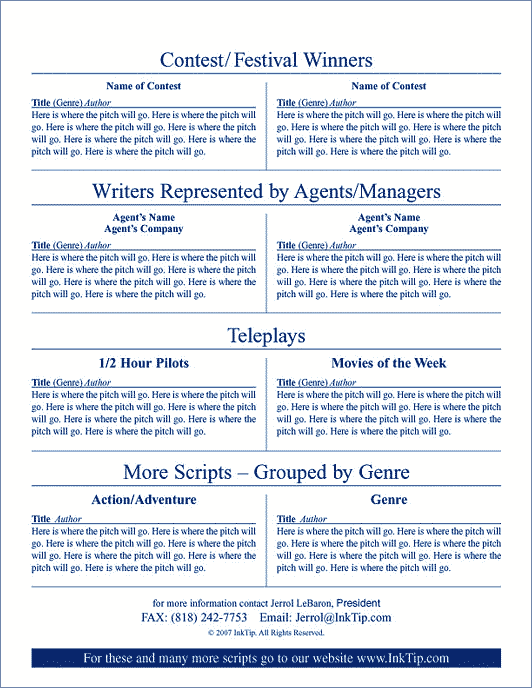 InkTip - Scripts, Writers, Producers - InkTip.com - Publication